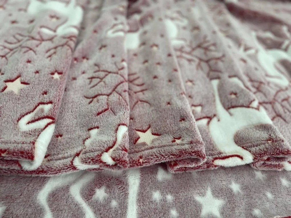 Svítící vánoční mikroplyšová deka STAR DEER, červená Rozměr: 150 x 200 cm
