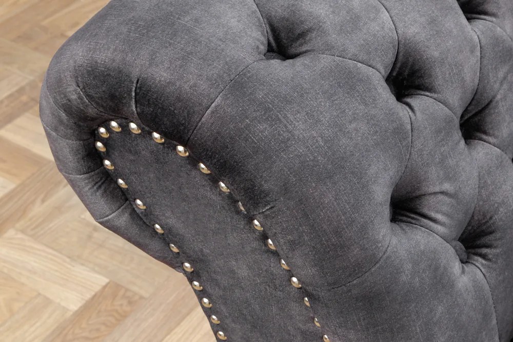 Designová lenoška Chesterfield 170 cm šedý samet