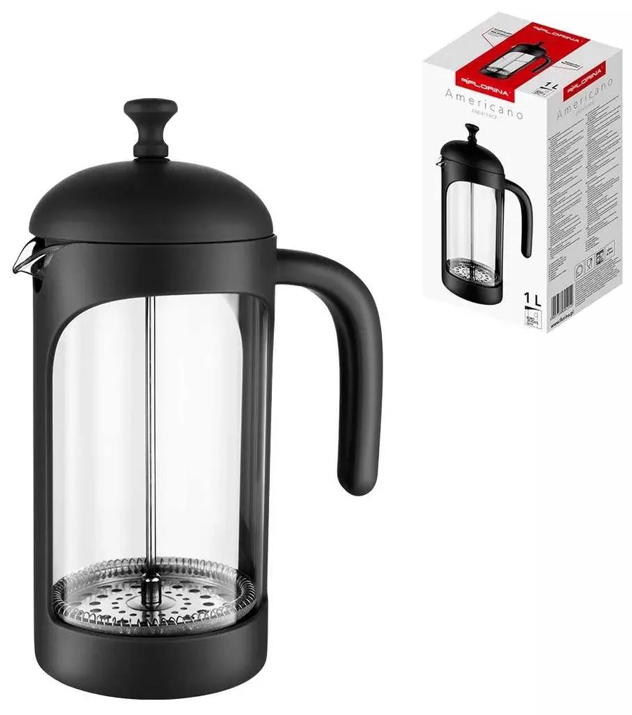 Konvice na kávu nebo čaj se sítkem Florina 1000 ml černá pro tzv. French press