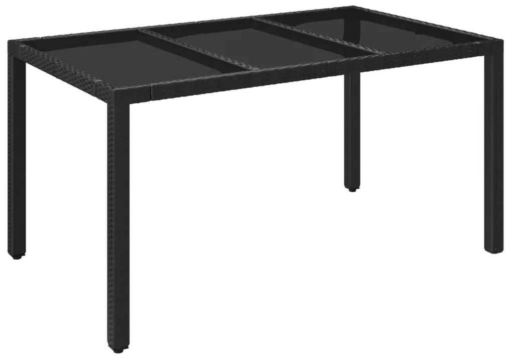 vidaXL Zahradní stůl se skleněnou deskou černý 150x90x75 cm polyratan