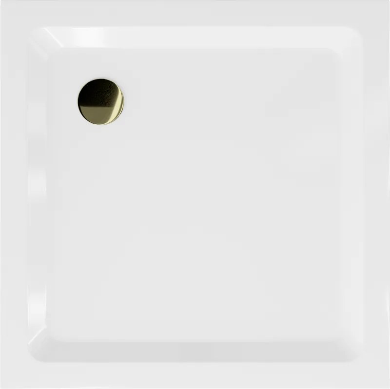 Mexen SLIM - Čtvercová sprchová vanička 90x90x5cm + zlatý sifon, bílá, 40109090G
