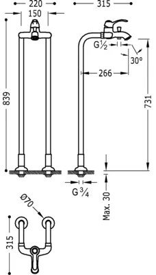 Tres Clasic vanová retro baterie matná mosaz 24219402LM