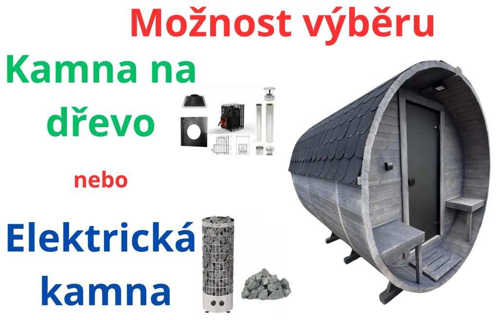 NIKIDO Venkovní sudová sauna na dřevo nebo elektřinu BLACK 240 x220 pro 4-6 osob