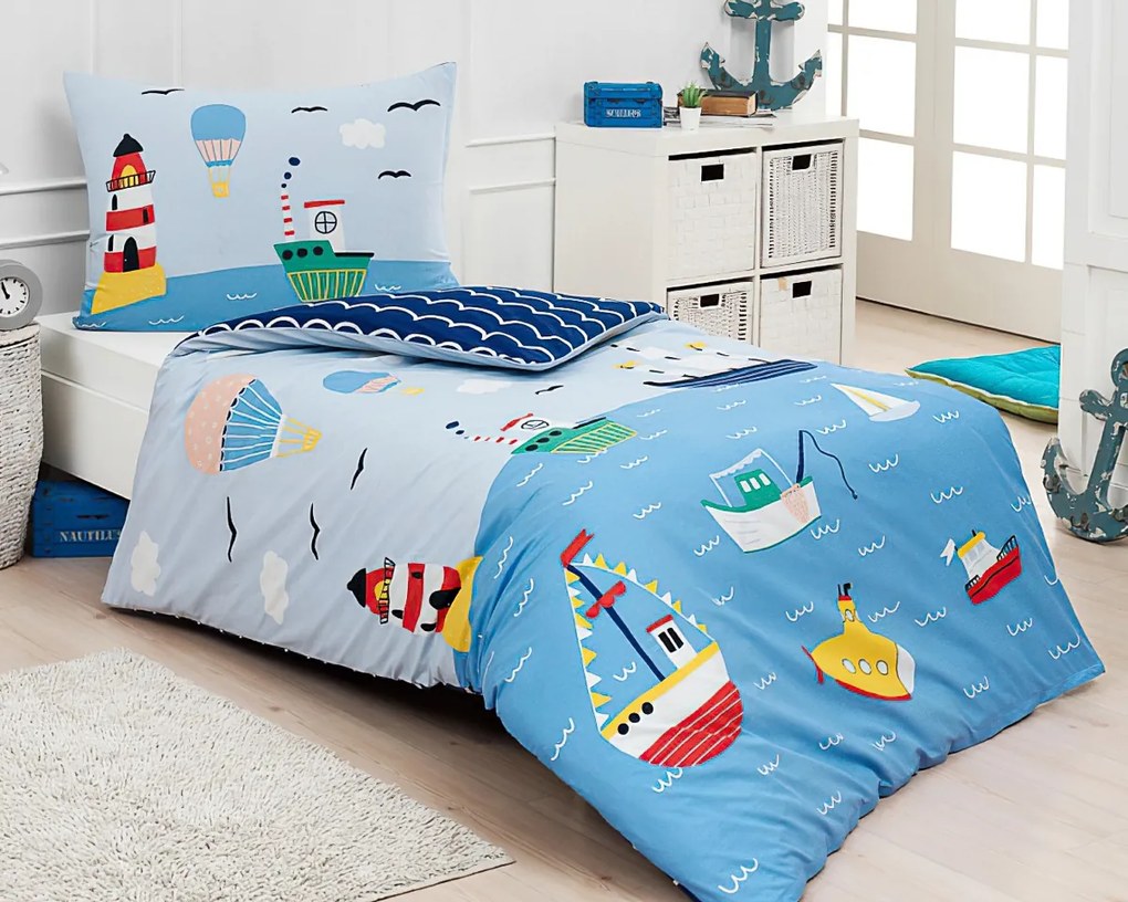 Matějovský Dětské povlečení MARINE KIDS, námořnický motiv, modrá, bavlna hladká, 140x200cm + 70x90cm