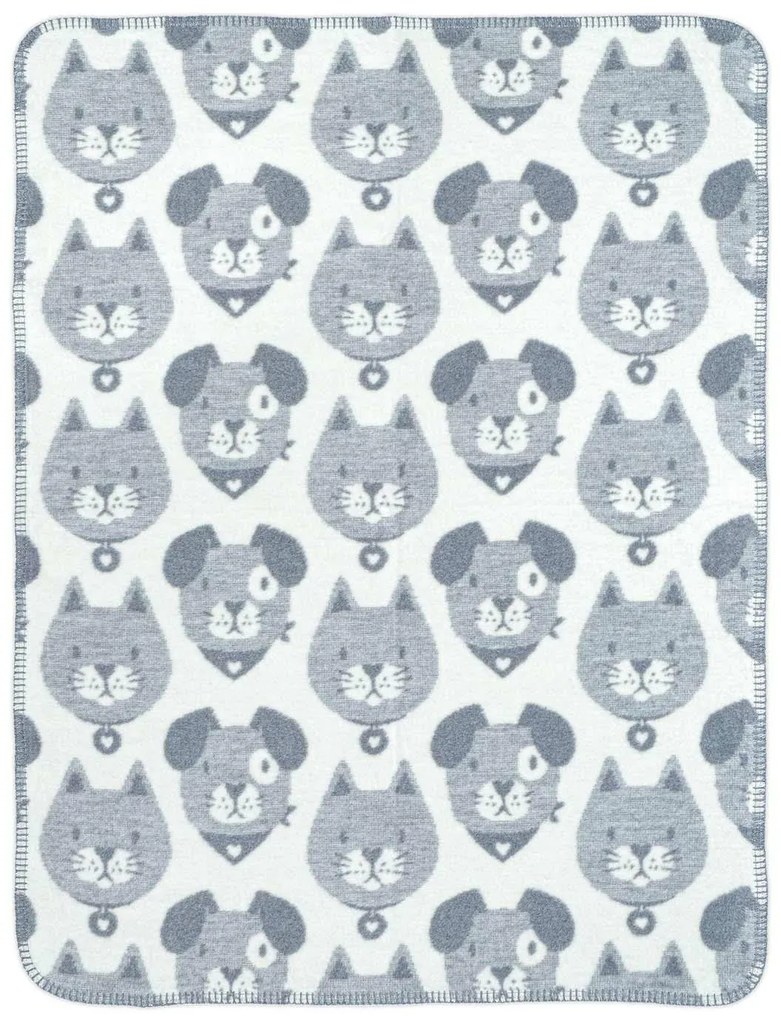 Unia - Cotton Cloud Dětská deka 75x100 2167/1 Cats and Dogs šedá bavlna akryl háčkovaný lem LC