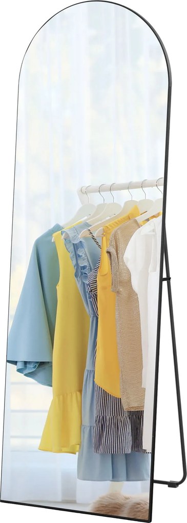 HOMCOM Zrcadlo přes celou postavu, 150 x 50 cm Zrcadlo na stěnu se stojanem, Zaoblený design, Podlahové zrcadlo s bezpečnostní fólií, pro obývací poko