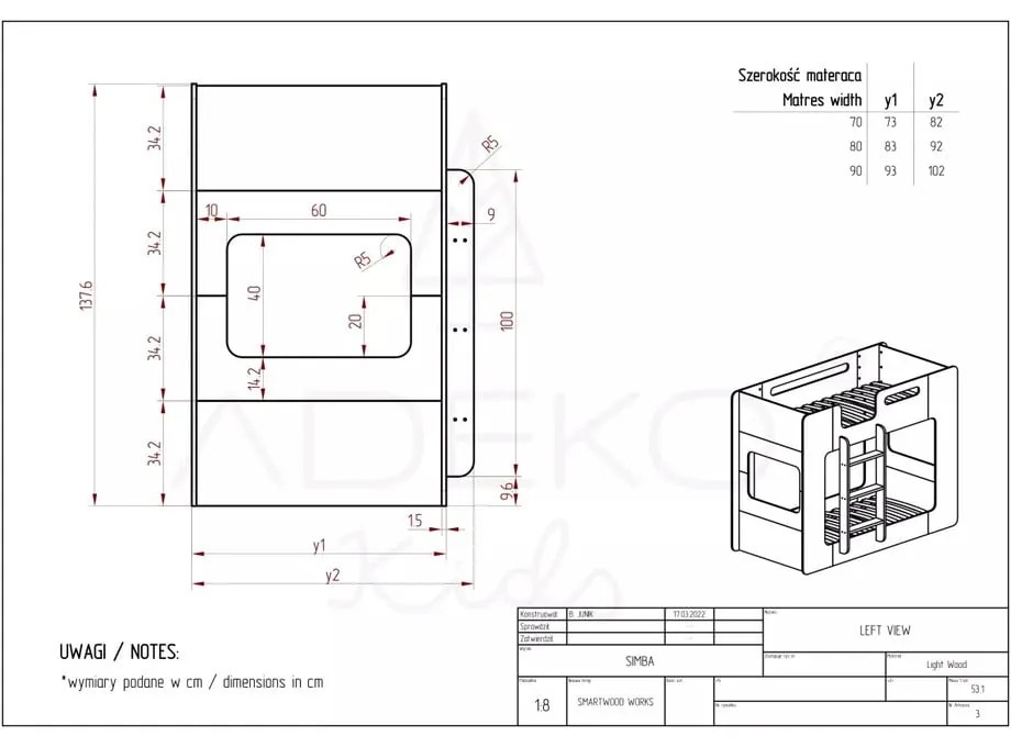 Patrová dětská postel 70x160 cm Simba - Adeko