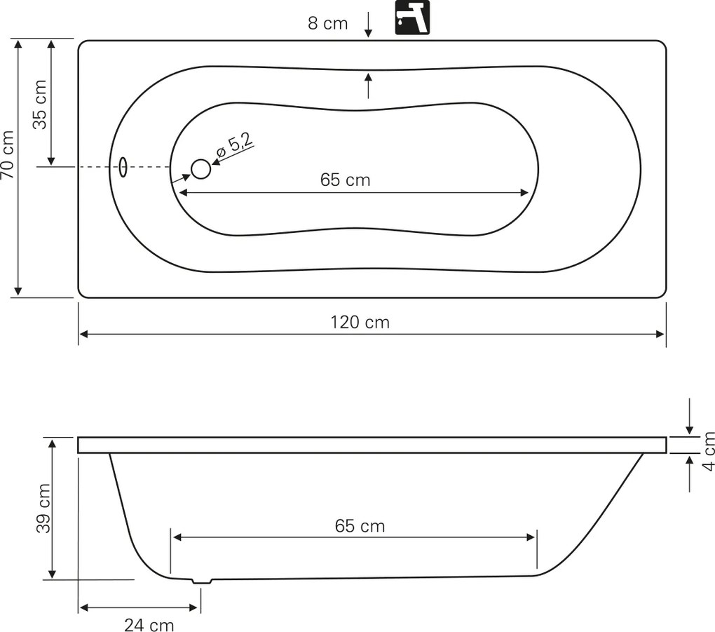 Aqualine, JIZERA vana 120x70x39cm, bez nožiček, G1270