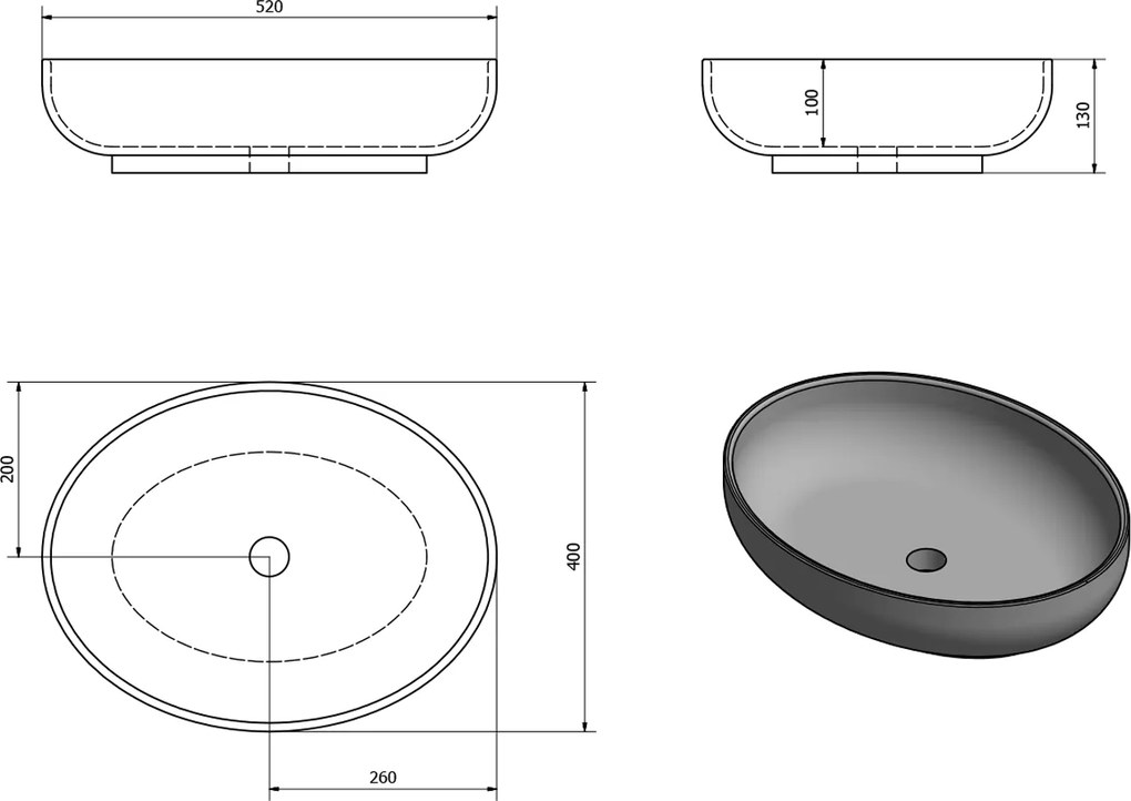 Sapho Sapho, OFELIE keramické umyvadlo 52x13x40 cm, na desku, AR433
