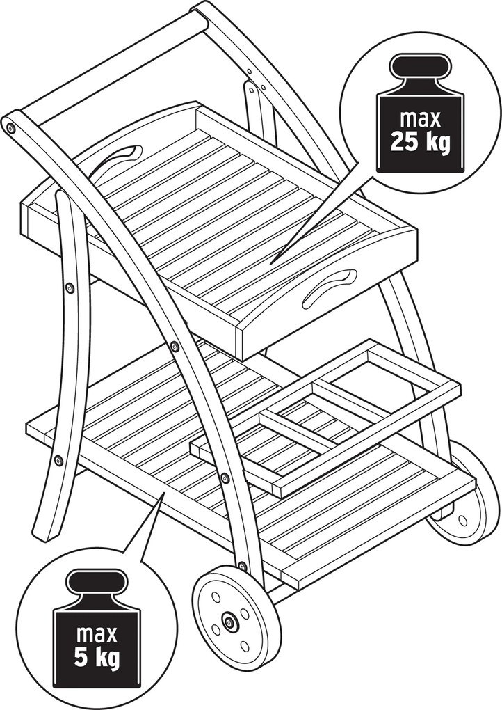 Tchibo - Barový vozík s odnímatelným podnosem - barva: hnědá