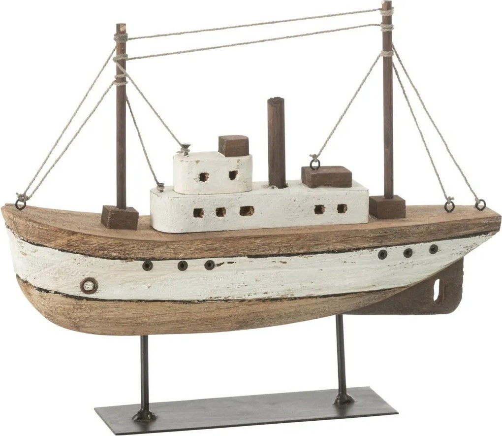 Hnědá dřevěná dekorace přírodní loďka na podstavci Boat L - 30*7*24 cm