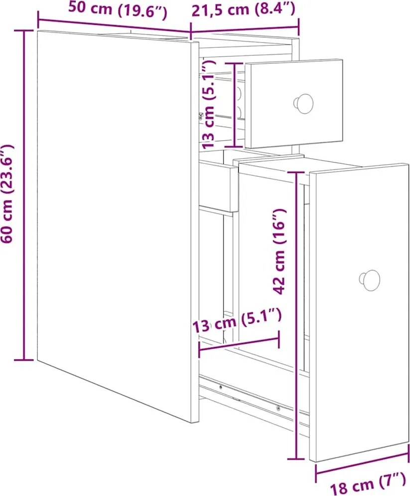 vidaXL Úzká koupelnová skříňka na kolečkách kompozitní dřevo [855289] Barva: artisian oak