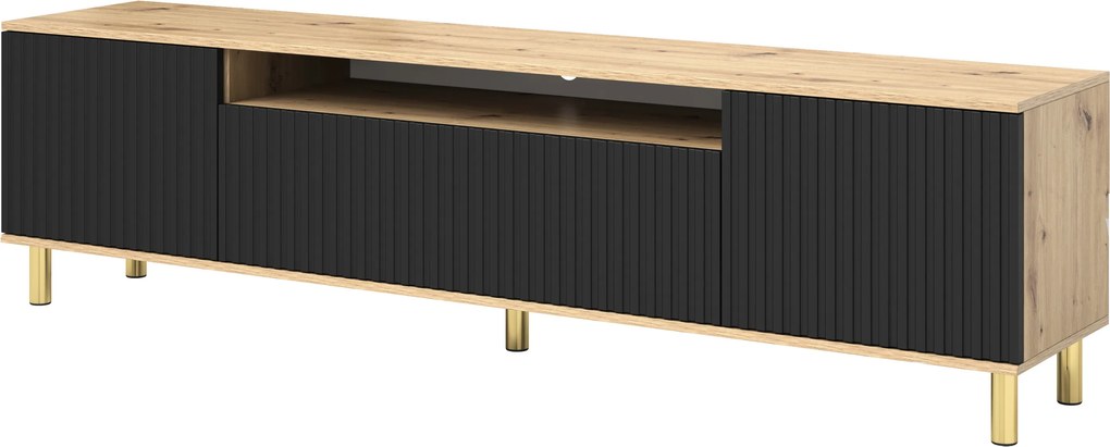 Eka Televizní skříňka GANA na kovových zlatých nožkách 200 cm, Dub Artisan/Černá