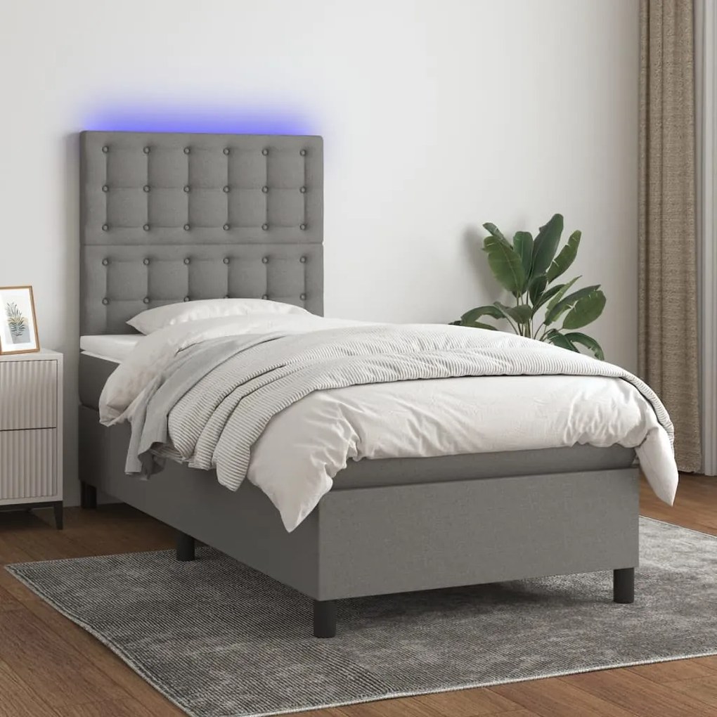 Box spring postel s matrací a LED tmavě šedá 90x200 cm textil 3135166