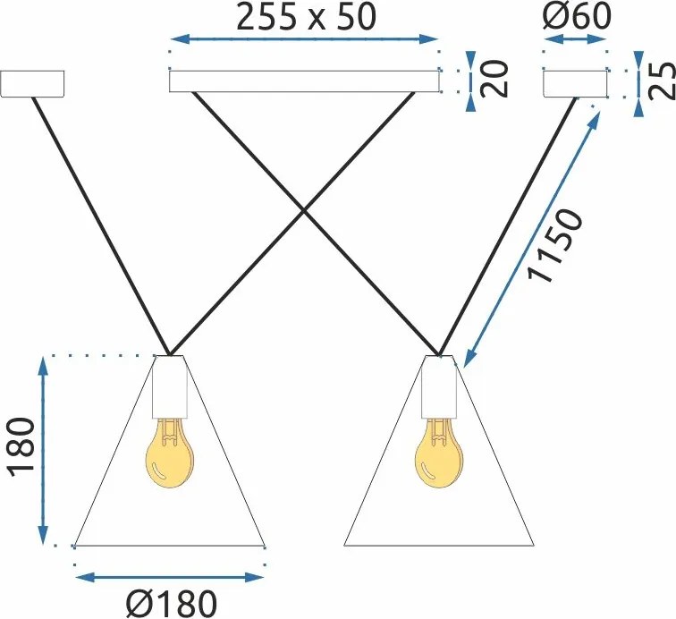 Toolight - Závěsné svítidlo E27 60W APP548-2CP, černá, OSW-03189