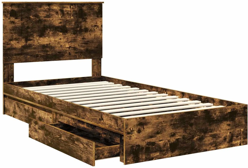 Postel s úložným prostorem se zásuvkou Kouřový dub 100 x 200 cm 3411240