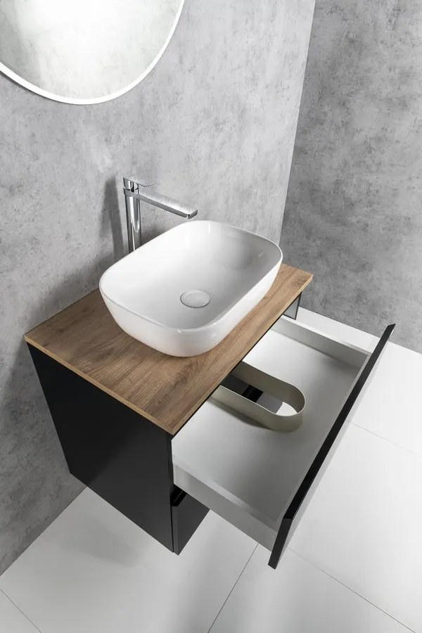 Aqualine Altair koupelnová skříňka 68 x 61,8 x 45,2 cm pod umyvadlo s deskou černá mat dub emporio AI670-01