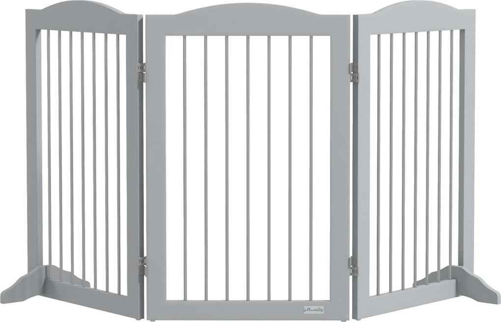 Skládací bezpečnostní bariéra PawHut, 3-panely pro psy, 2 podpěrné nohy, výška 80 cm, pro dveře, chodby, místnosti a schody, šedá