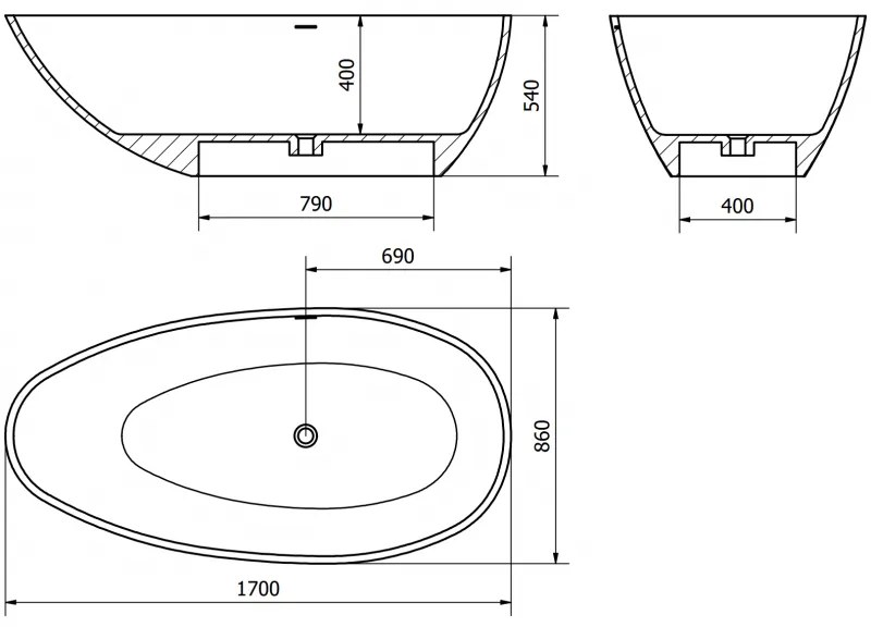 Mexen Milano, volně stojící vana z konglomerátu 170 x 86 cm, bílá lesklá, 57301708510