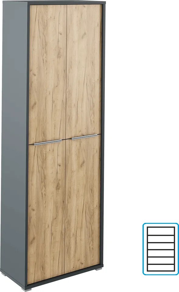 Vysoká skříň s policemi, grafit/dub artisan, RIOMA NEW TYP 05