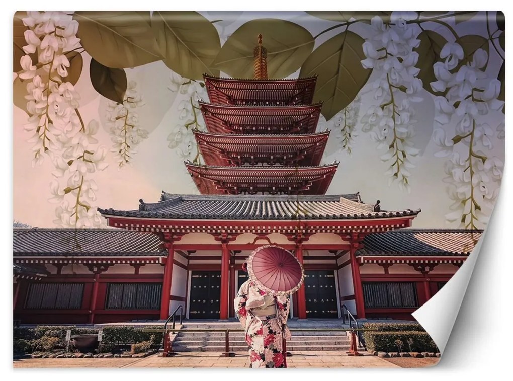 Fototapeta, Gejša a chrám Senso Ji v Tokiu - 350x245 cm