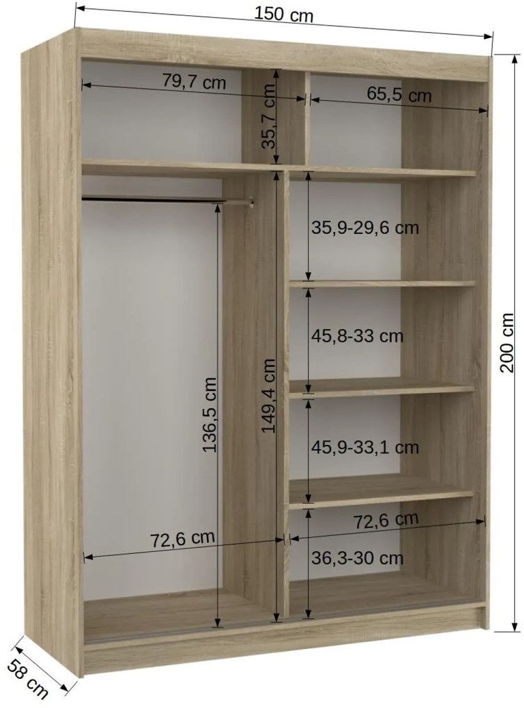 Šatní skříň s posuvnými dveřmi Clever - 150 cm Barva: Bílá