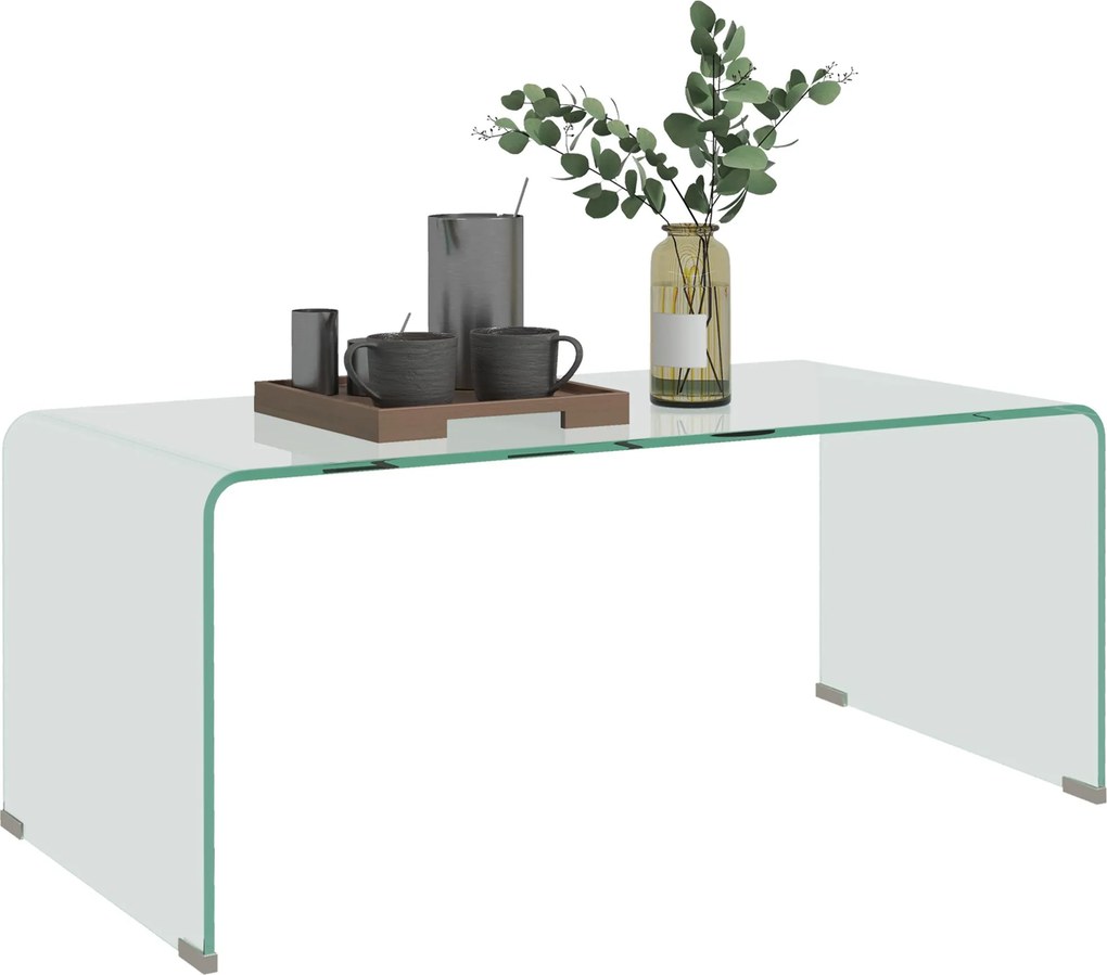 HOMCOM Průhledný Skleněný Kávový Stolek Obdélníkový Moderní Design Temperované Sklo s Bezpečnými Zaoblenými Okraji 80 x 45 x 35 cm