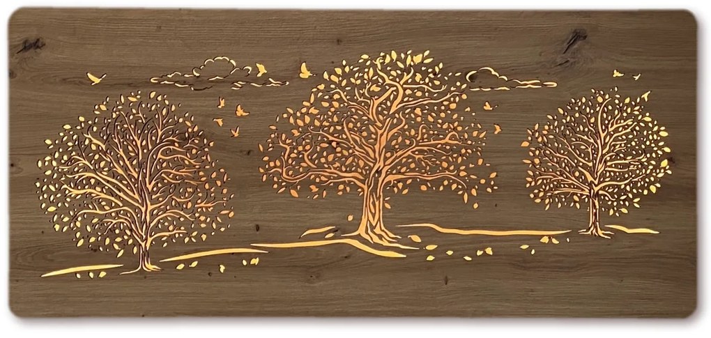 Li-Go "Tři lípy" světelný obraz s baterií 110x50cm varianta: ovládání na obraze bez dálkového ovladače, provedení: dub