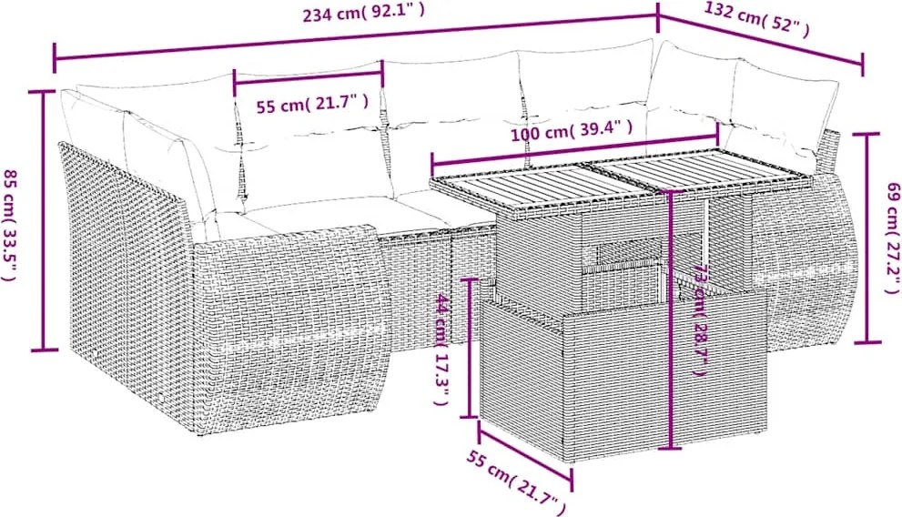 7dílná zahradní sedací souprava s poduškami černá polyratan 3272091