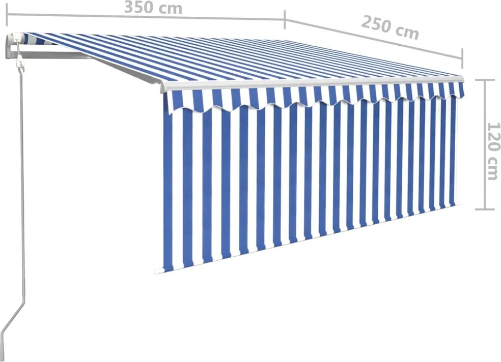 vidaXL Marketos Automatická markýza roleta LED senzor větru 3,5x2,5 m modrobílá