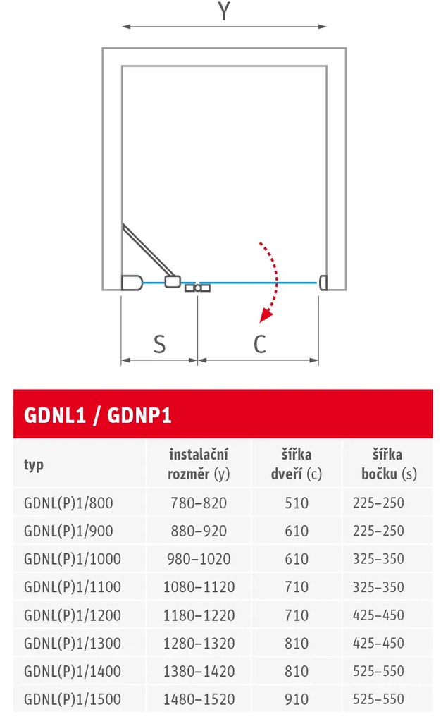 Roth GDNL1/1400 sprchové dveře jednokřídlé 140 x 200,7 cm 134-140000L-00-02 levé brillant / transparent
