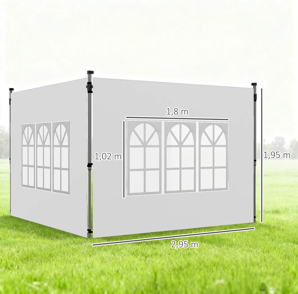 Outsunny sada 2 bočních panelů pro altán 3x3/3x4 m, boční stěna s oknem, voděodolná bílá barva