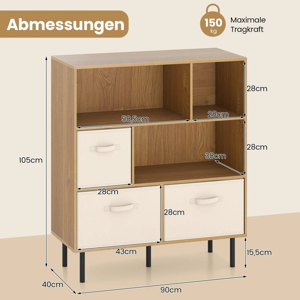 Costway 6-Cube knihovna s 3 odnímatelnými skládacími látkovými