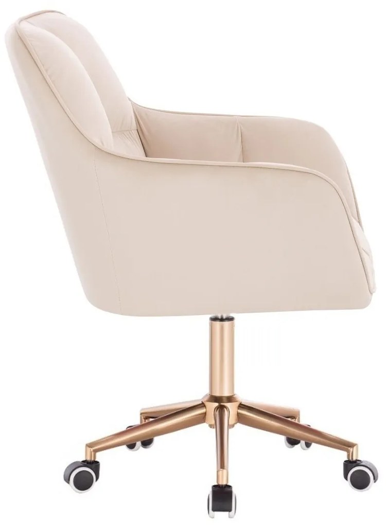 LuxuryForm DESIGN Otočné křeslo AMALFI VELUR na zlaté podstavě s kolečky - krémové