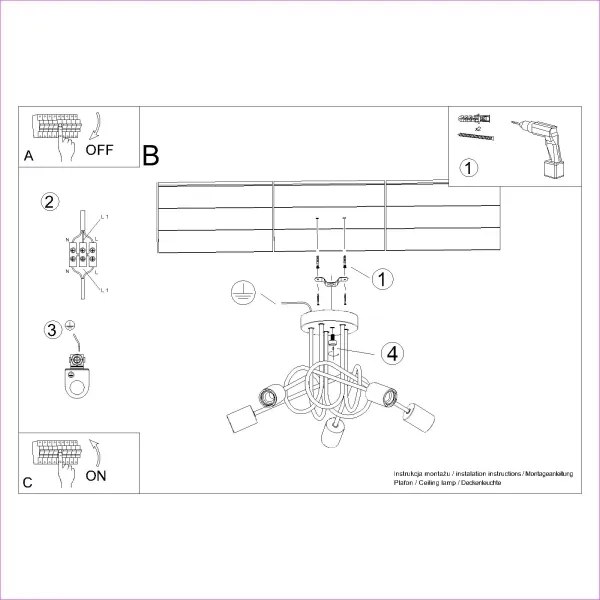 Sollux SL.1478 - Přisazený lustr EMBER 5xE27/15W/230V černá/béžová/buk