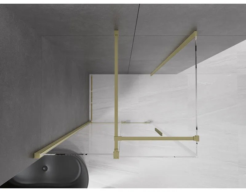 Mexen Velar, sprchový kout s posuvnými dveřmi 120(dveře) x 80(stěna) cm, 8mm čiré sklo, zlatá matná, 871-120-080-01-55