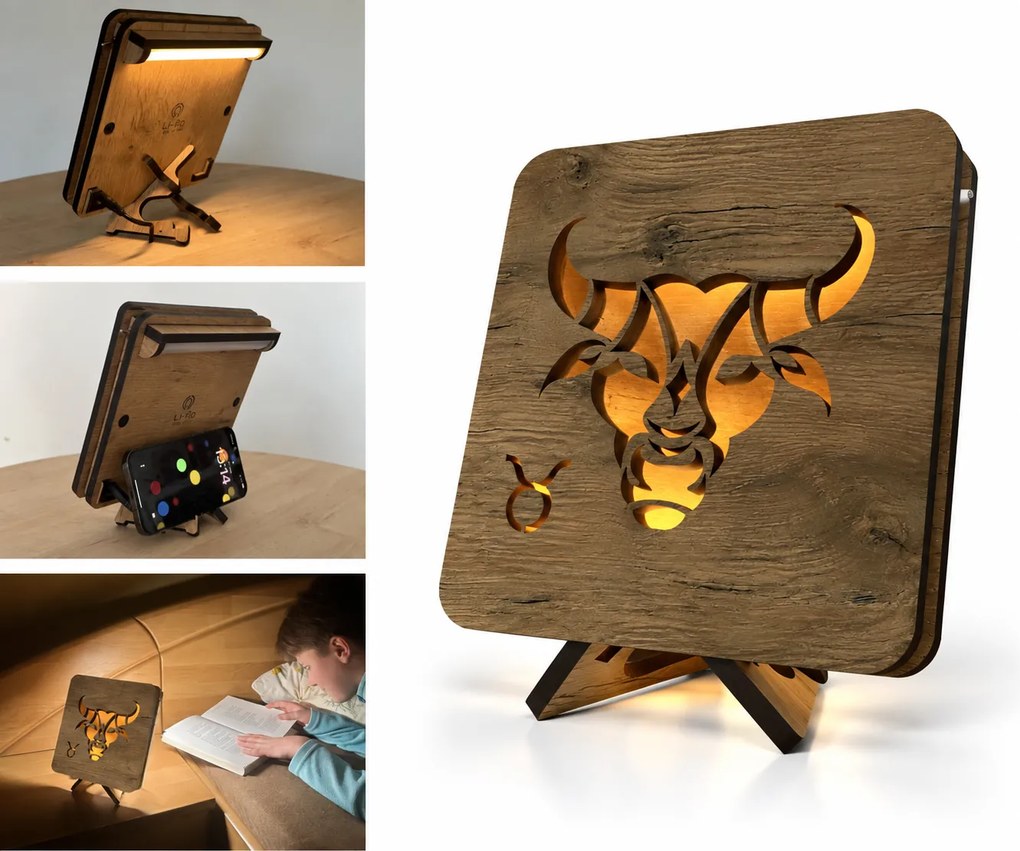 Li-Go Znamení "Býk" lampa 19x19 cm provedení povrchu: dub světlý