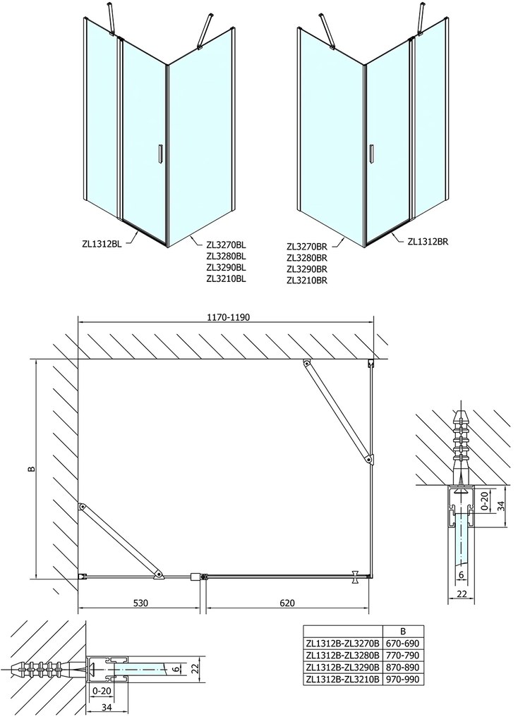 Polysan, Zoom Line Black obdélníková sprchová zástěna 1200x800mm L/P varianta, ZL1312BZL3280B