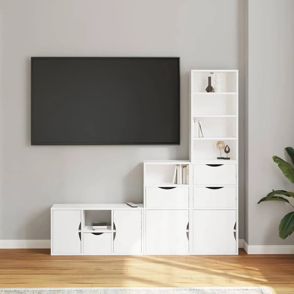 4 kusů TV skříněk s úložným prostorem bílá Borovicový masiv 3365381