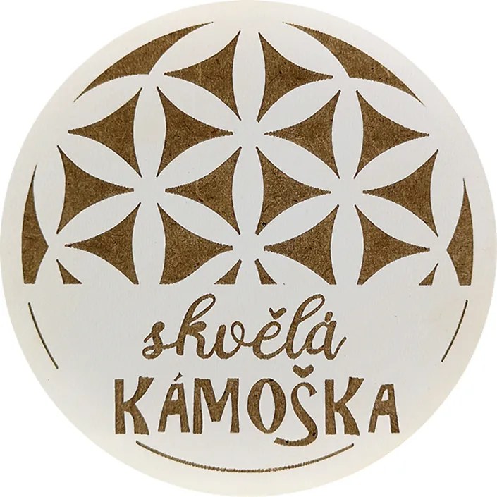 AMADEA Dřevěný podtácek kulatý text "skvělá kámoška", průměr 10,5 cm, český výrobek