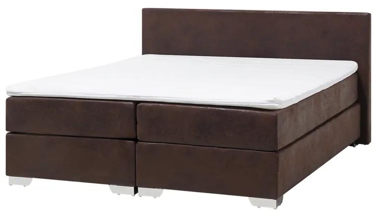 Hnědá kožená kontinentální postel 160x200 PRESIDENT