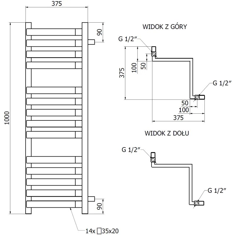 Mexen Loop, koupelnový radiátor 1000 x 375 mm, 572 W, bílá, W129-1000-350-00-20