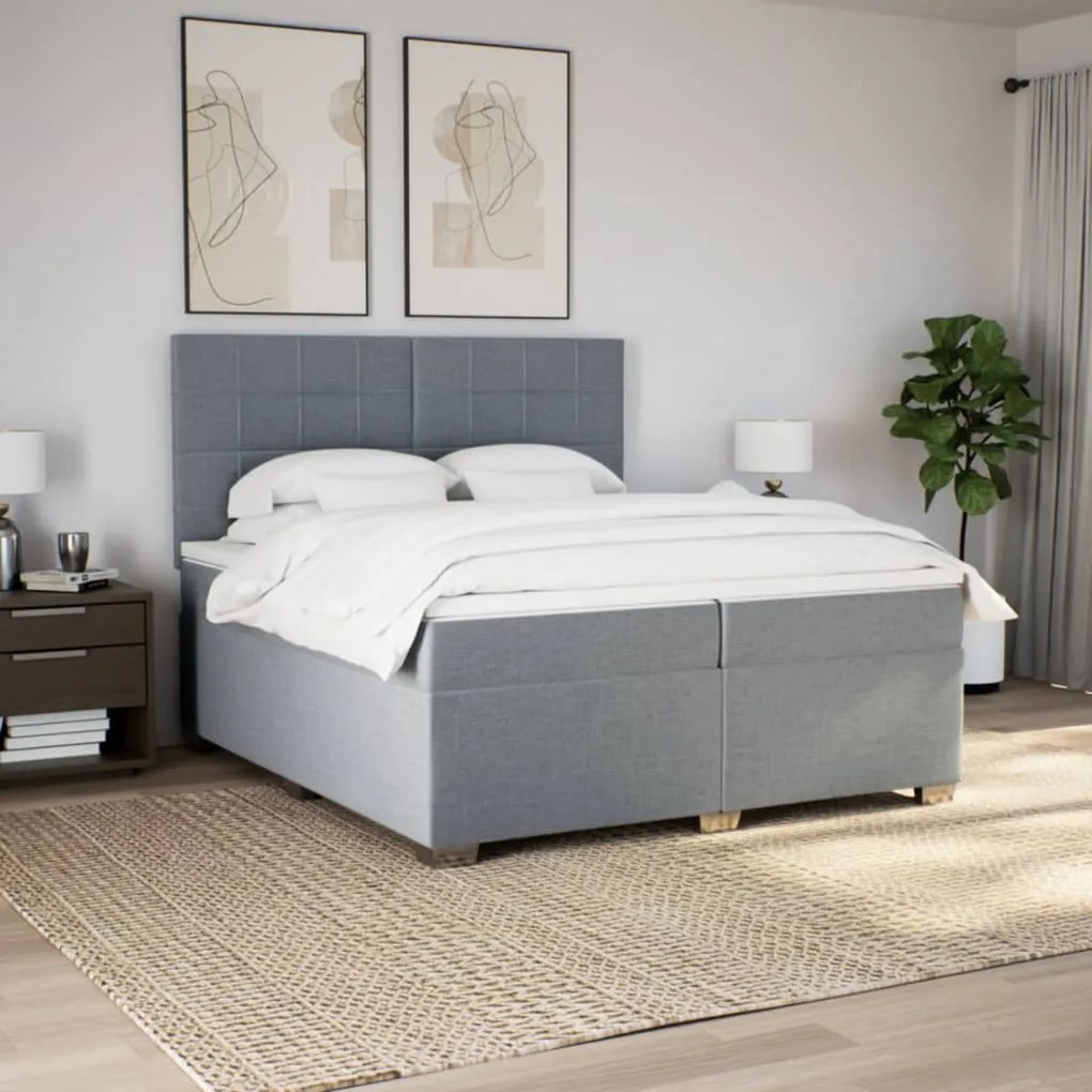 Box spring postel s matrací světle šedá 200 x 200 cm textil 3292895