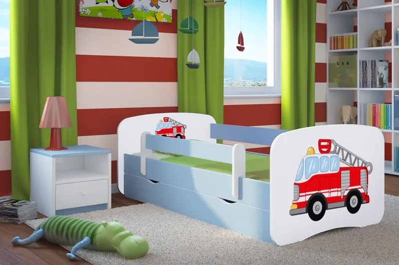 Dětská postel se zábranou Ourbaby - Hasičské auto - modrá Fire Truck