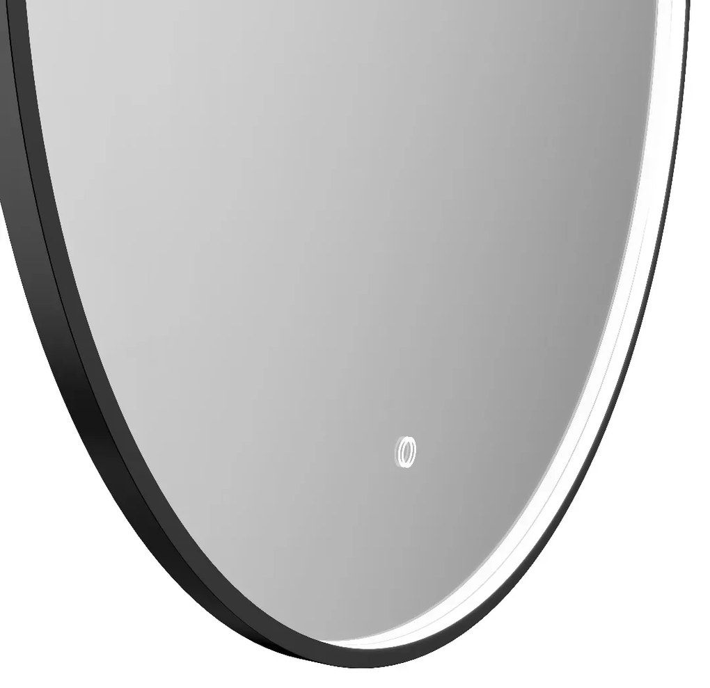 Erga Charlotte, kulaté LED zrcadlo 60cm, černý kovový rám, 1380 lm, 6500K, přední boční osvětlení, ERG-V01-204-6060-BK