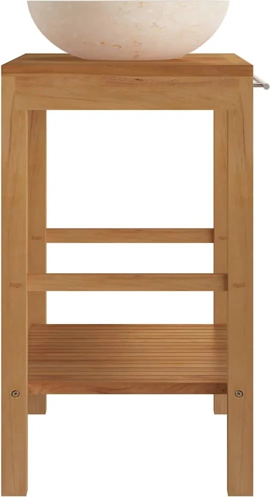 Koupelnová skříňka dřevo teak a umyvadlo mramor krémové 3058162
