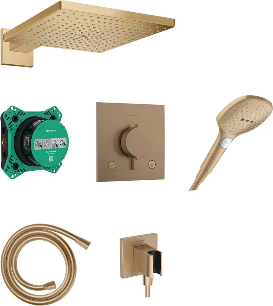 Hansgrohe Raindance E - Sprchový set s termostatem pod omítku, s tělesem, 30x30 cm, 3 proudy, kartáčovaný bronz 24623140