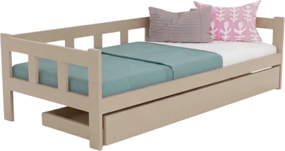 Benlemi Dřevěná jednolůžková postel FENCE 4v1 se zábranou a úložným šuplíkem Zvolte barvu: Tmavě šedá, Zvolte rozměr: 135x190 cm, Zvolte zábranu: S jednou zábranou vlevo