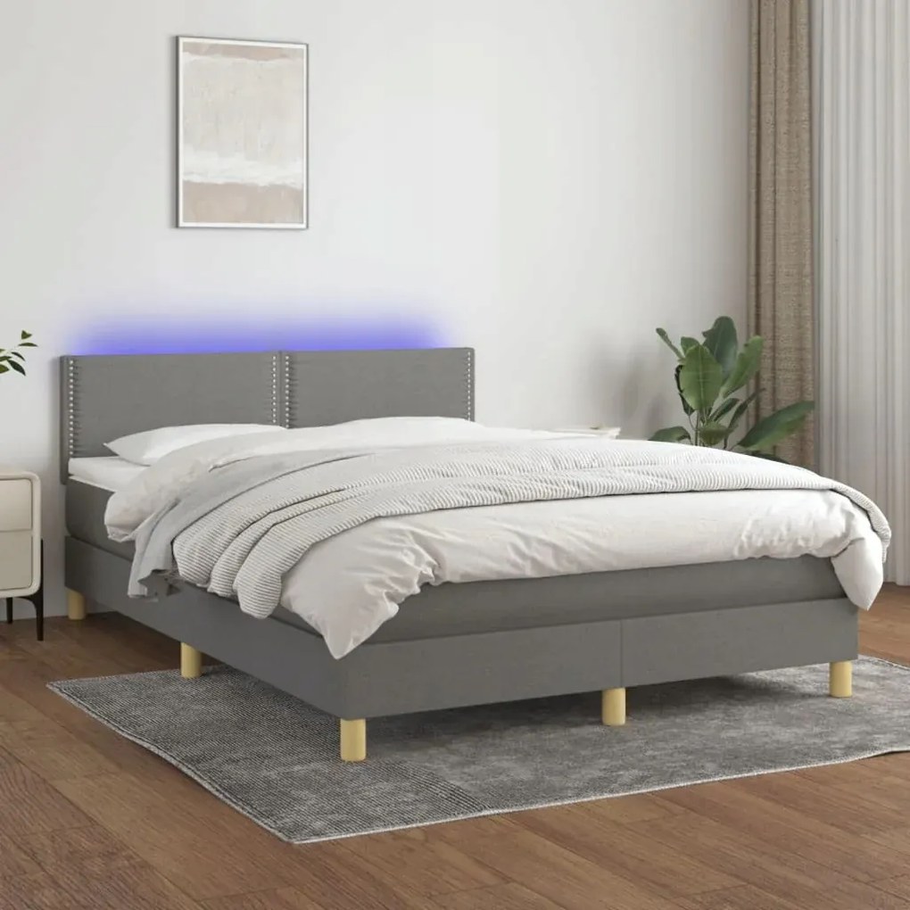 Box Spring Postel S Matrací A Led Textil Tmavě Šedá Hladké s hřebíky 140