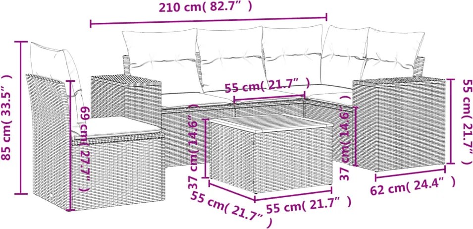 6dílná zahradní sedací souprava s poduškami černá polyratan 3225447